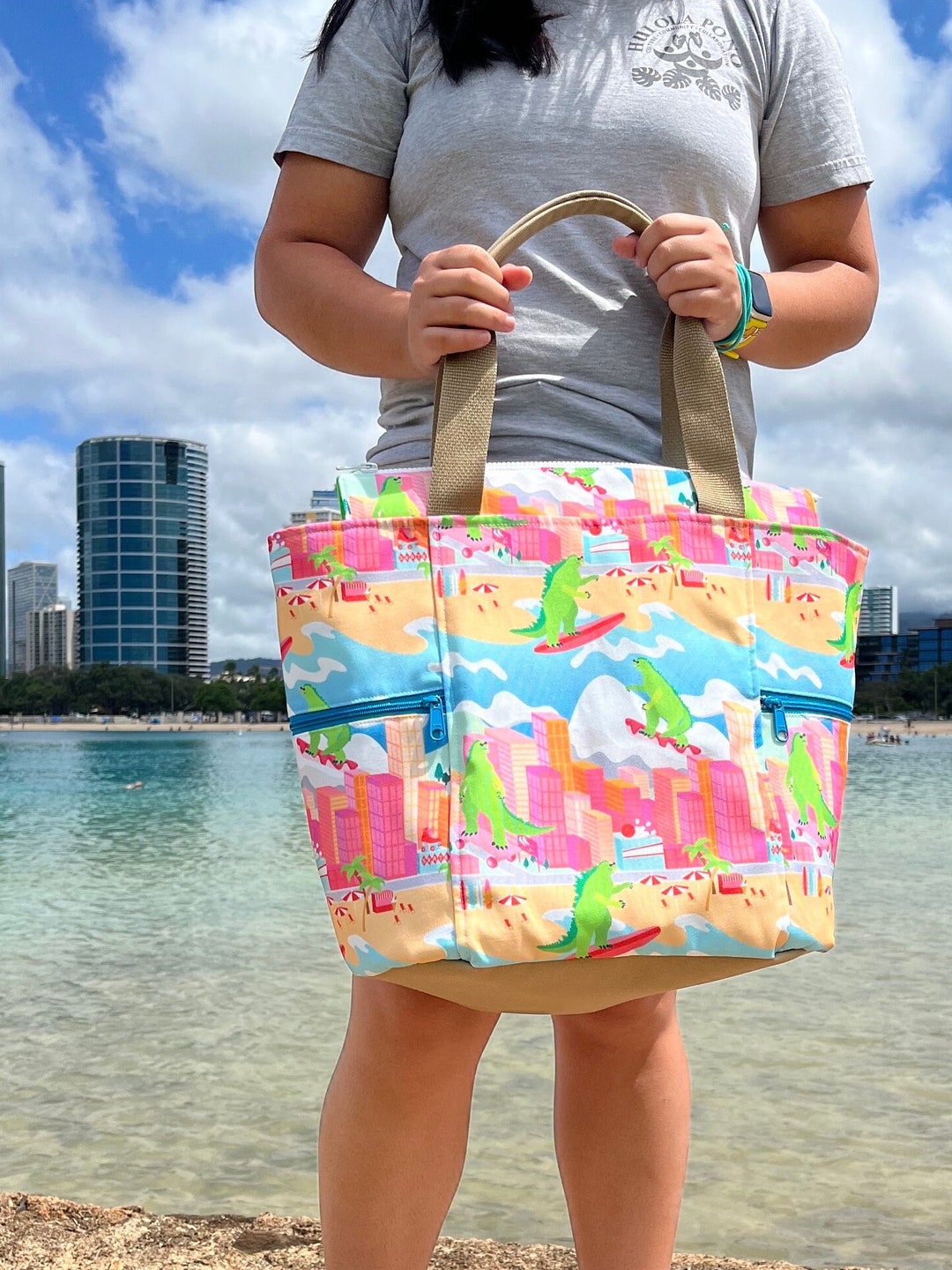 Godzilla Tropical Vacation Washable Tote Shopping Bag - Etsy