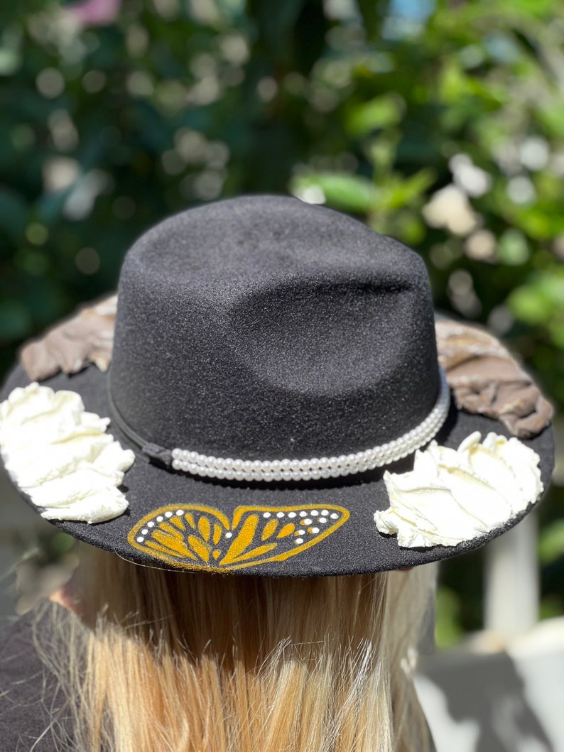 Floral Fedoras, Black Fedora, Flower Hat, Hand Crafted, Hand Painted - Etsy
