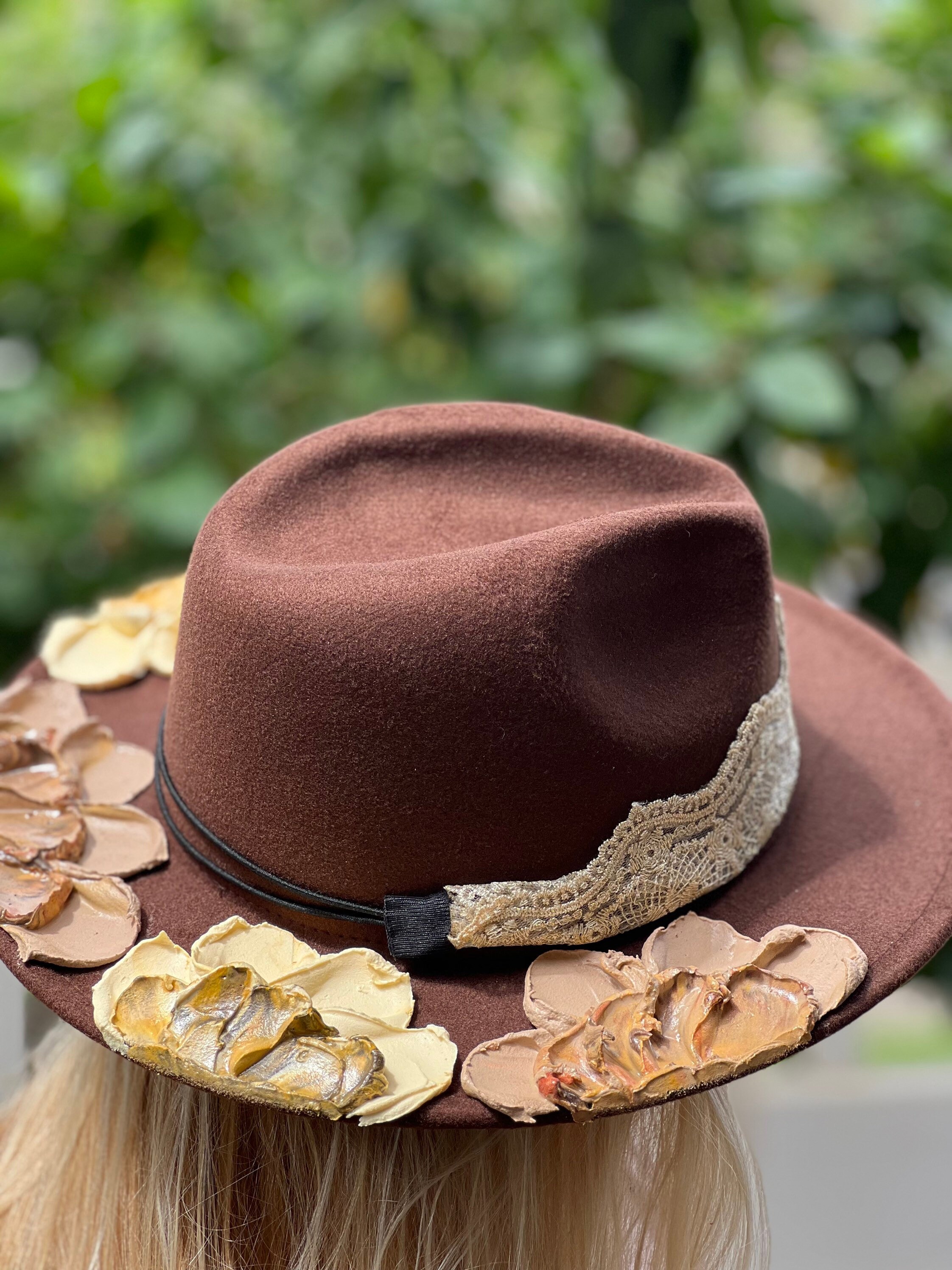 Floral Fedoras, Brown Fedora, Flower Hat, Hand Crafted, Hand Painted - Etsy