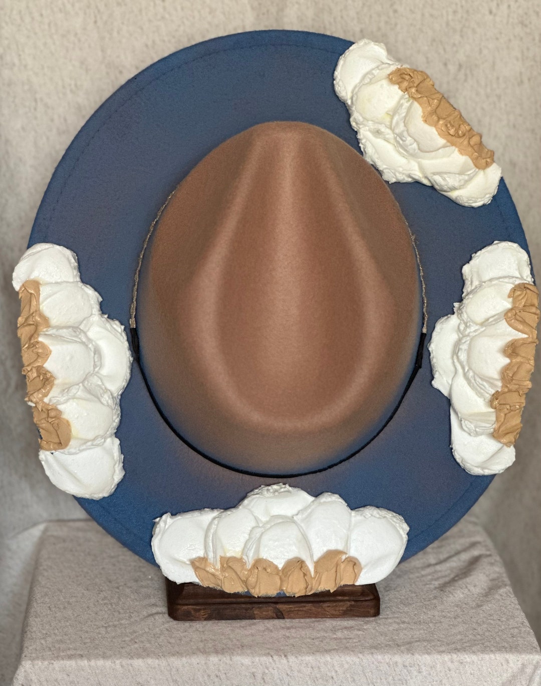 Floral Fedoras, Ombré Fedora, Tan Blue Fedora Hat, Flower Hat, Hand ...