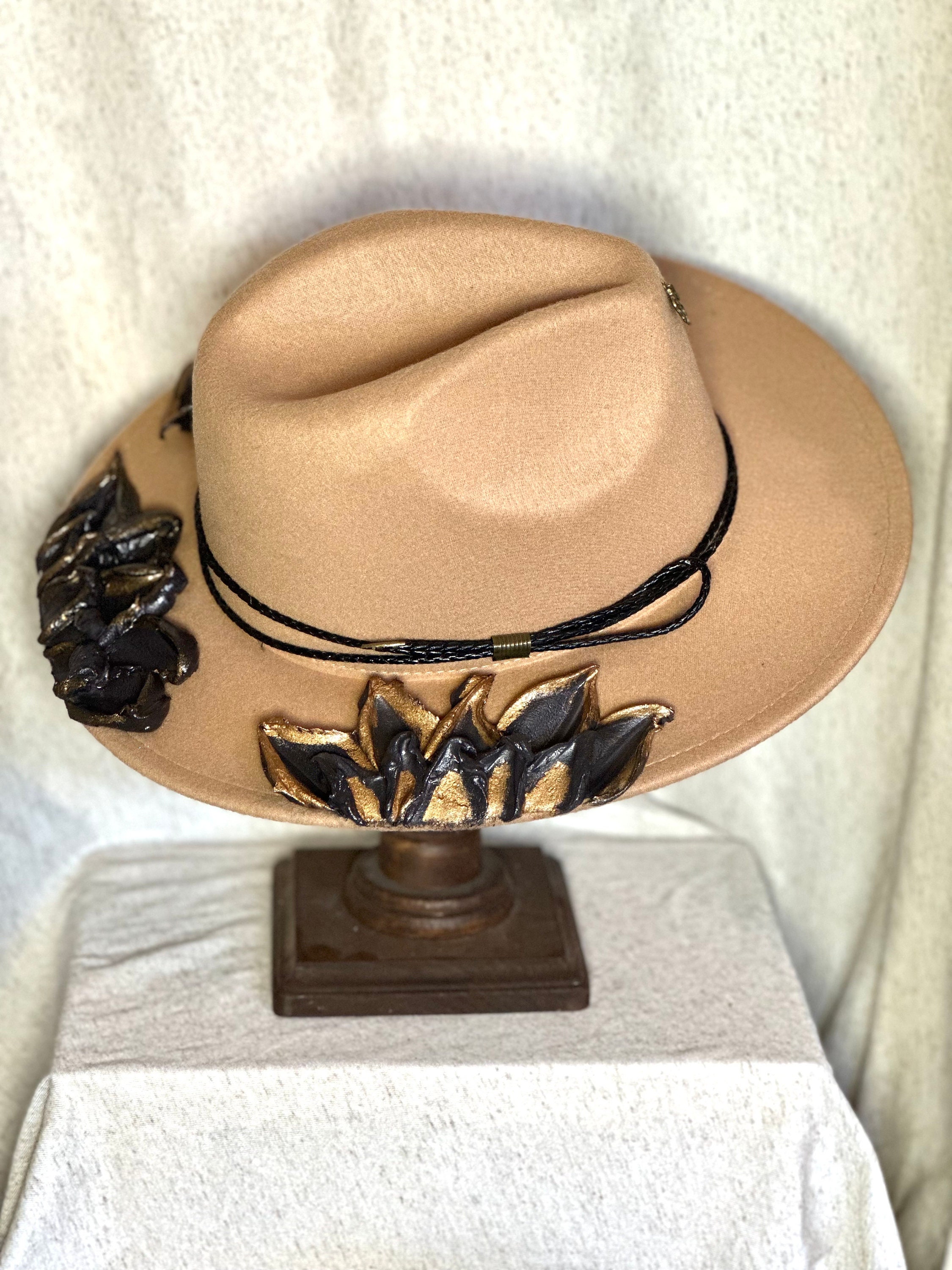 Floral Fedoras, Tan Fedora, Flower Hat, Dragon Fedora Hat, Hand Crafted ...
