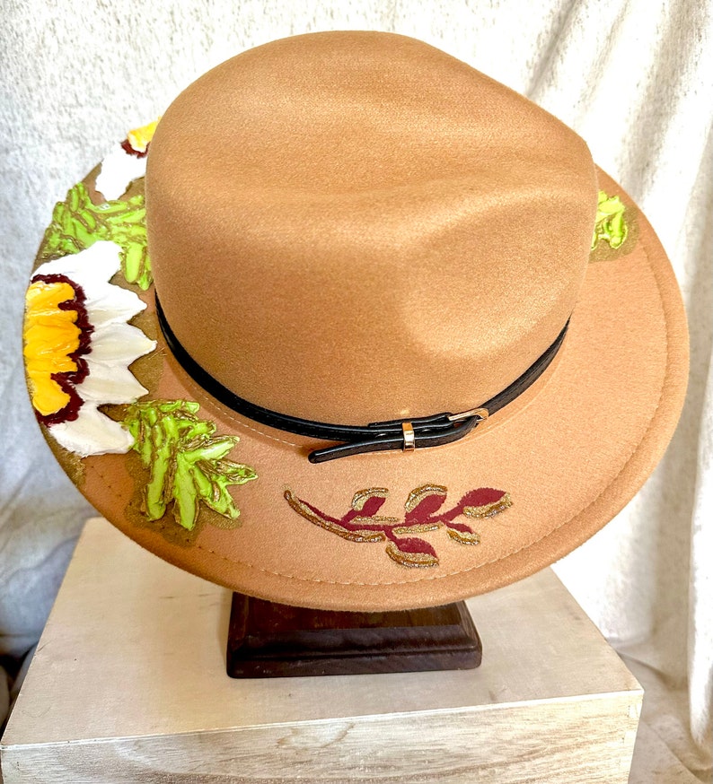 Floral Fedoras, Tan Fedora, Flower Hat, Hand Crafted, Hand Painted - Etsy