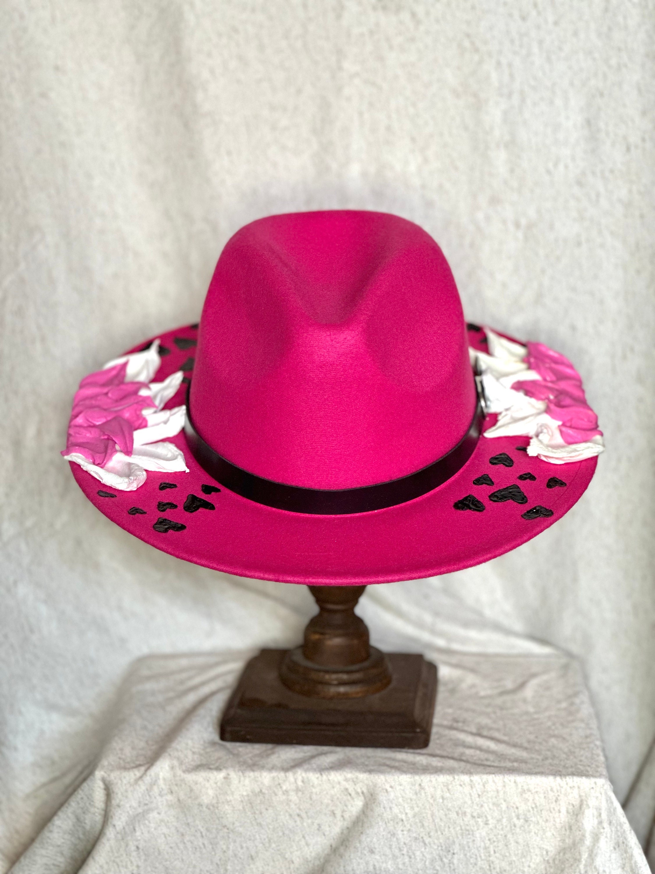 Floral Fedoras, Pink Fedora, Flower Hat, Hand Crafted, Hand Painted - Etsy