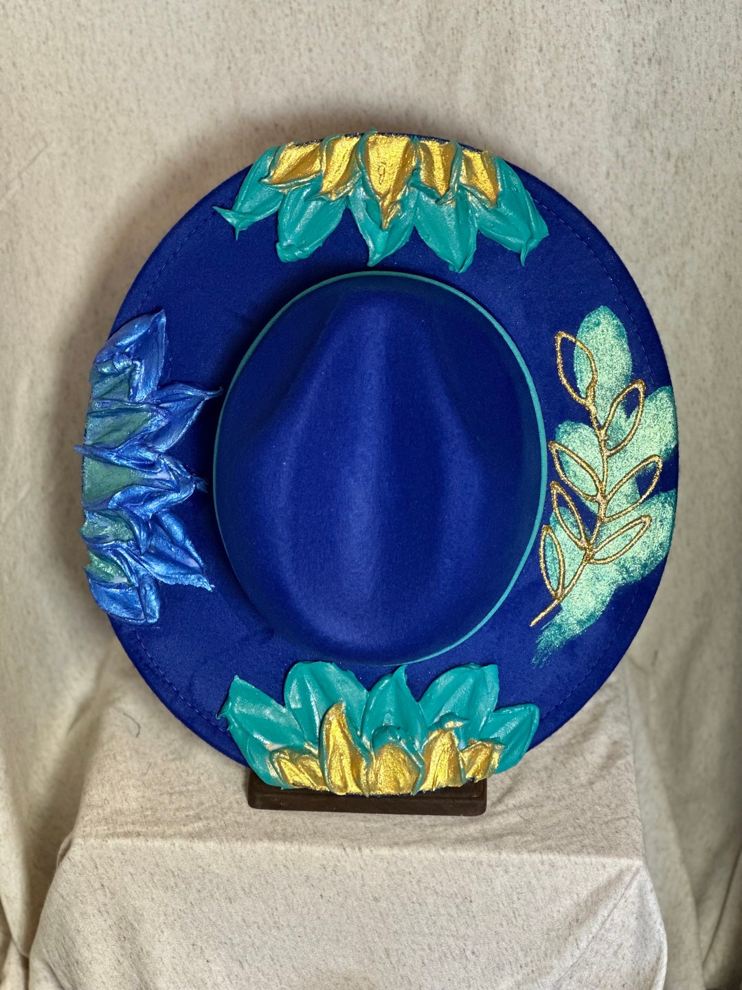 Floral Fedoras, Blue Fedora, Flower Hat, Hand Crafted, Hand Painted - Etsy