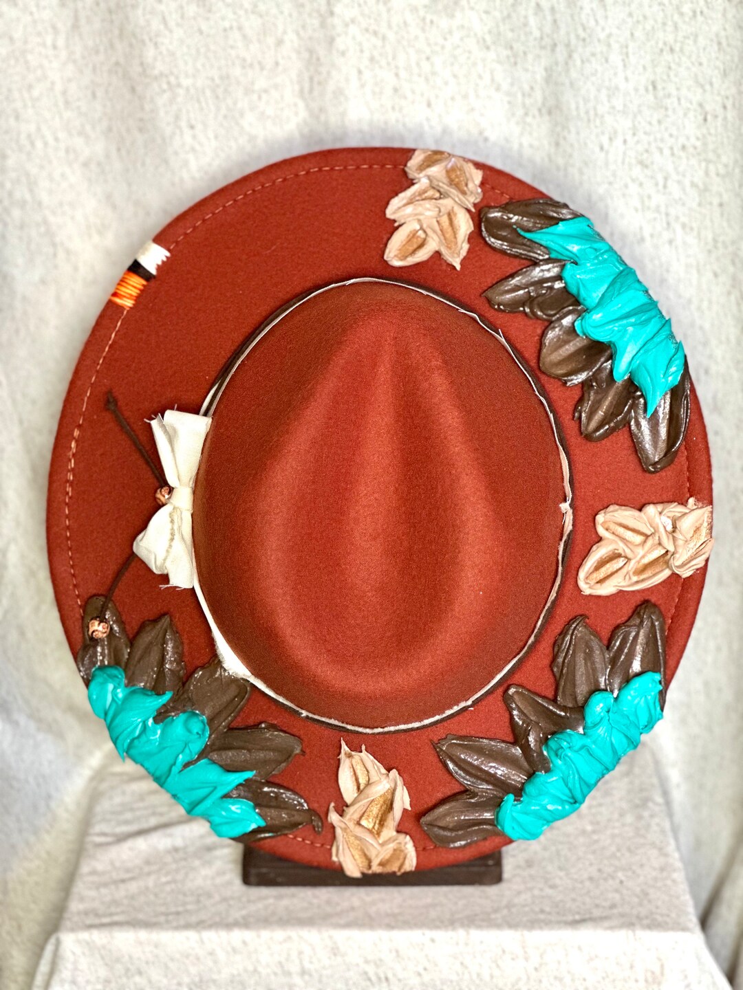 Floral Fedoras, Burnt Orange Fedora, Flower Hat, Hand Crafted, Hand ...