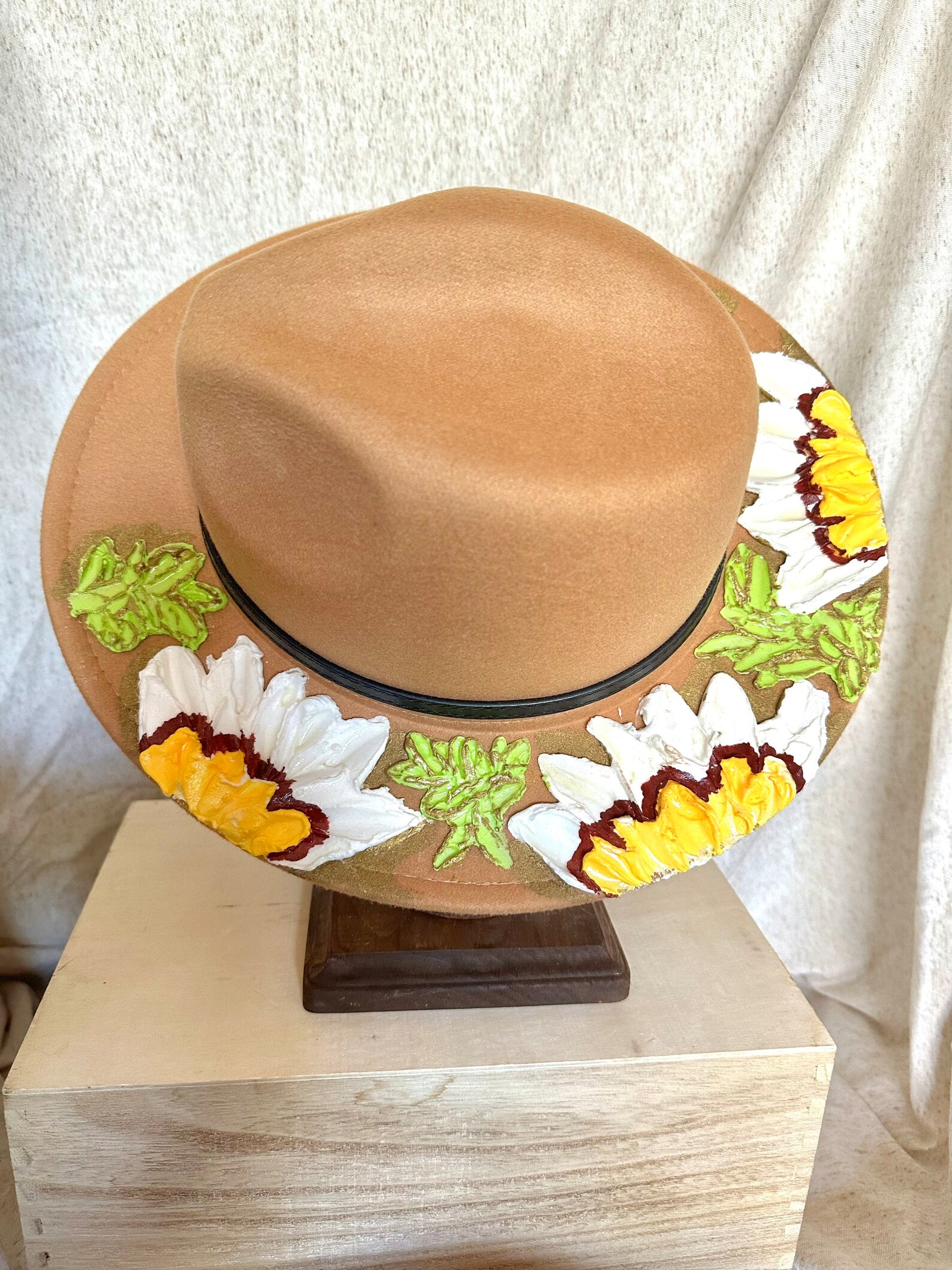 Floral Fedoras, Tan Fedora, Flower Hat, Hand Crafted, Hand Painted - Etsy