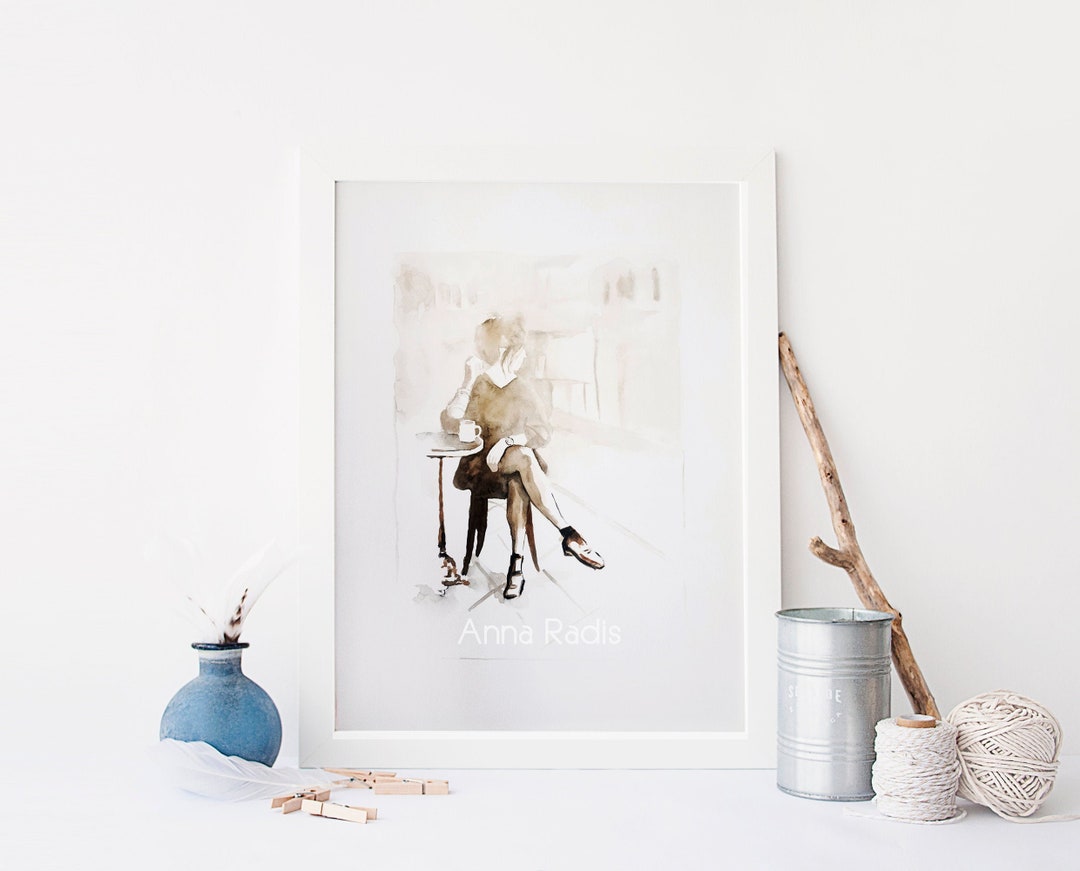 Original Minimal Female Figure Painting in Brown, Woman Sitting Figure ...