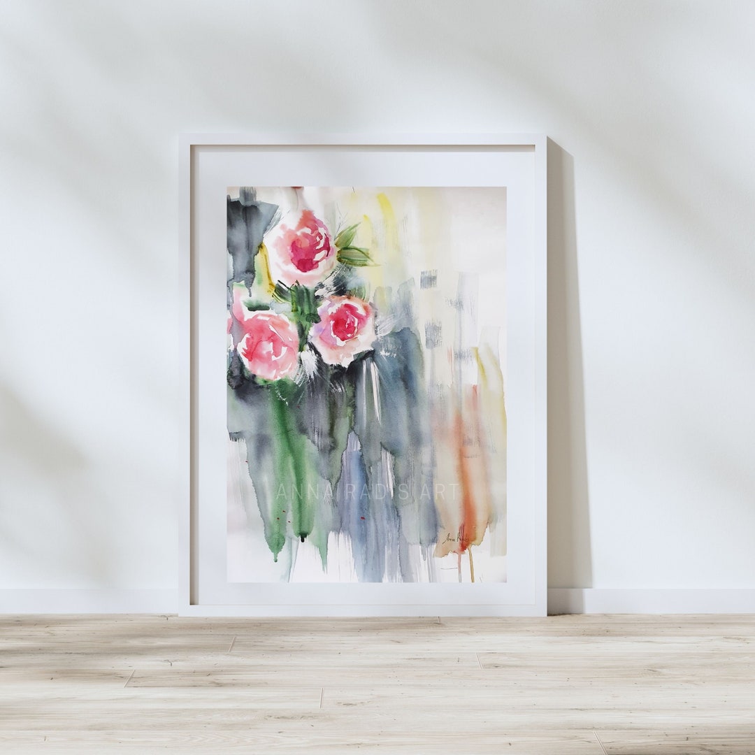 Original Art Roses Painting, Aquarelle Original Artwork, Pink Roses ...
