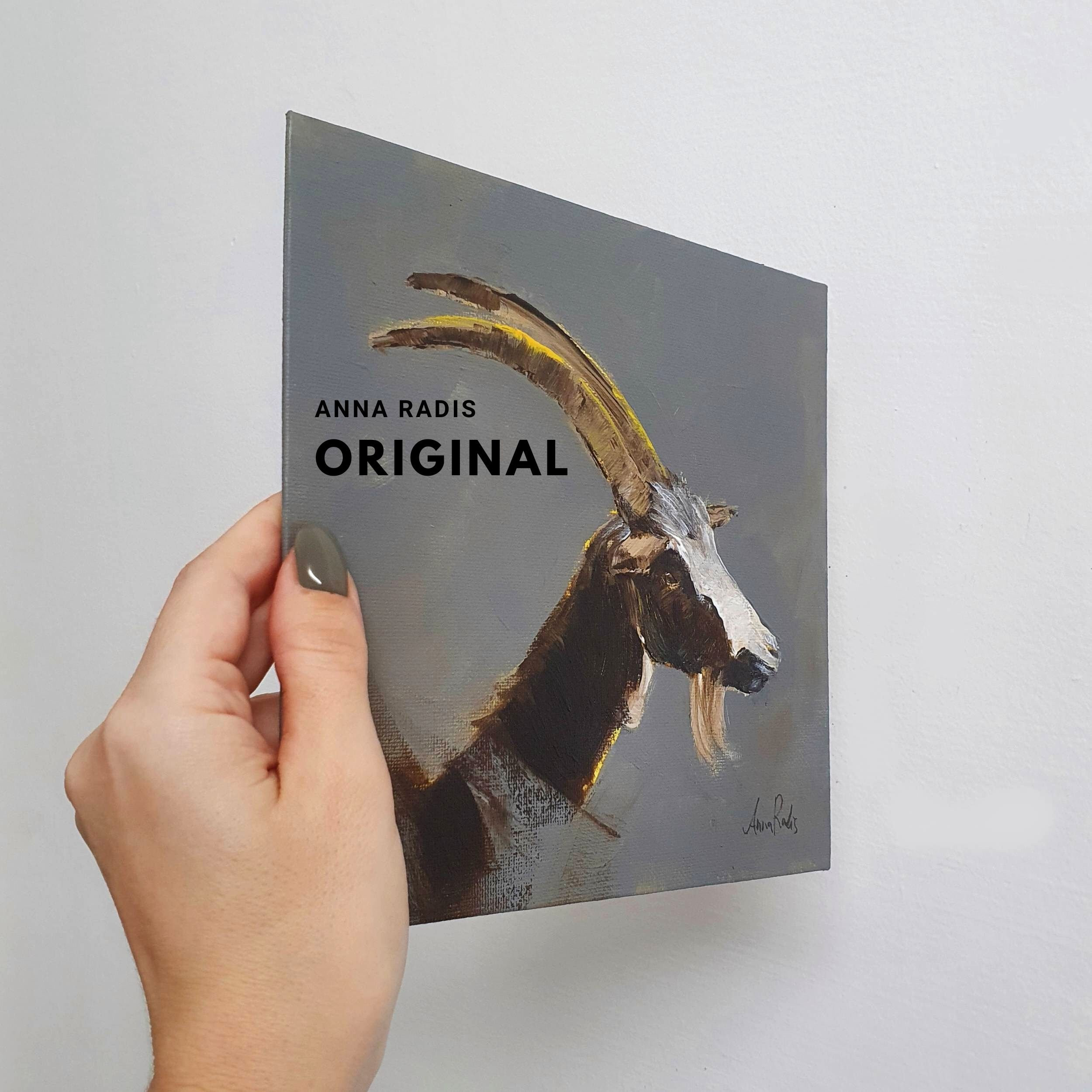 Goat Artwork, Original Minimalist Goat Painting, Goat Portrait on ...