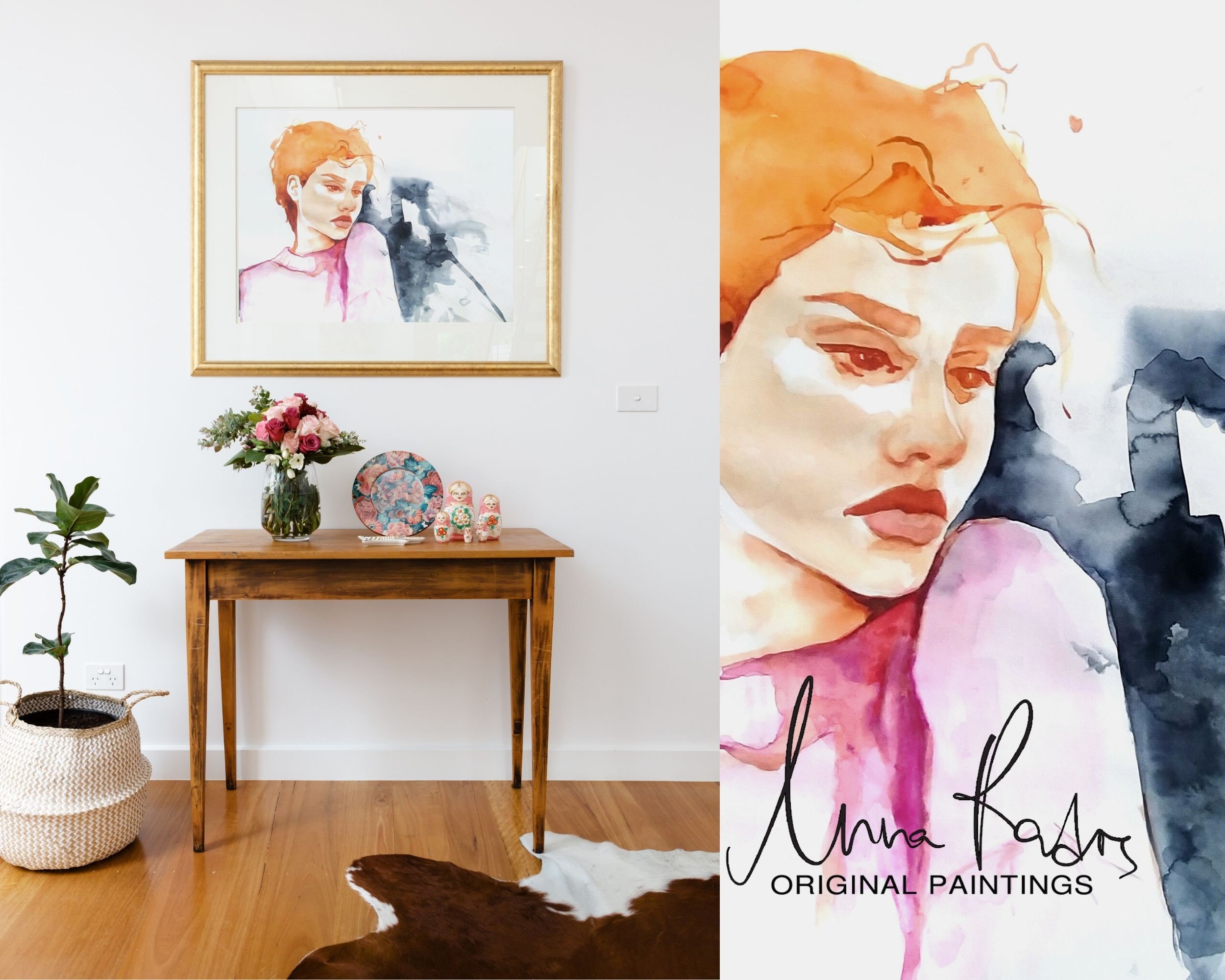 Original Art Portrait Painting, Ginger Hair Portrait Female, Figurative ...
