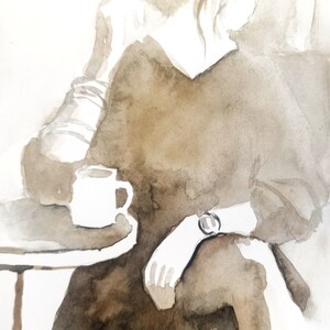 Original Minimal Female Figure Painting in Brown, Woman Sitting Figure ...