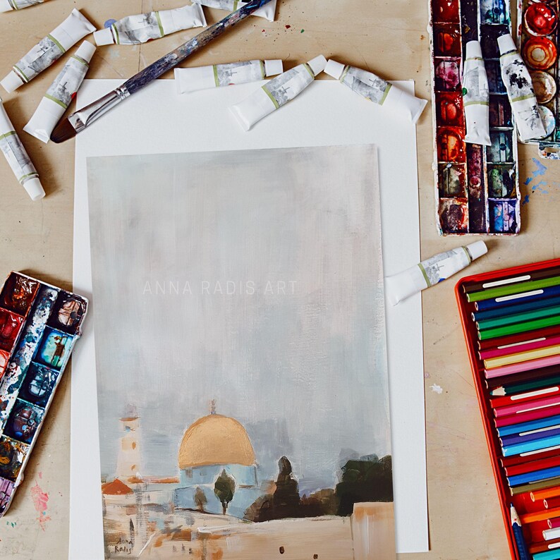 Jerusalem Old City Painting: Holy Land Art With Gold Imitation - Etsy