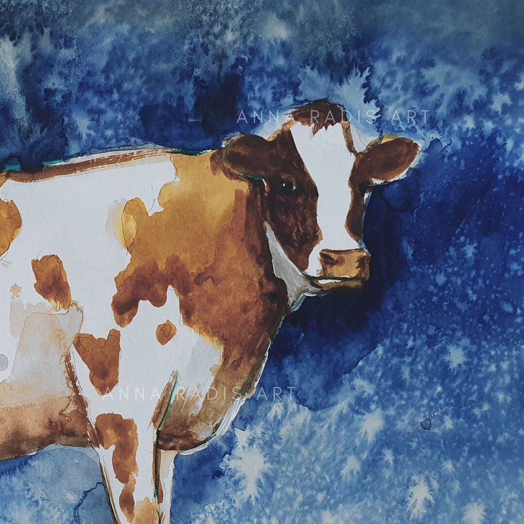 Cow Painting Original Aquarelle Art Abstract Cow Watercolor - Etsy