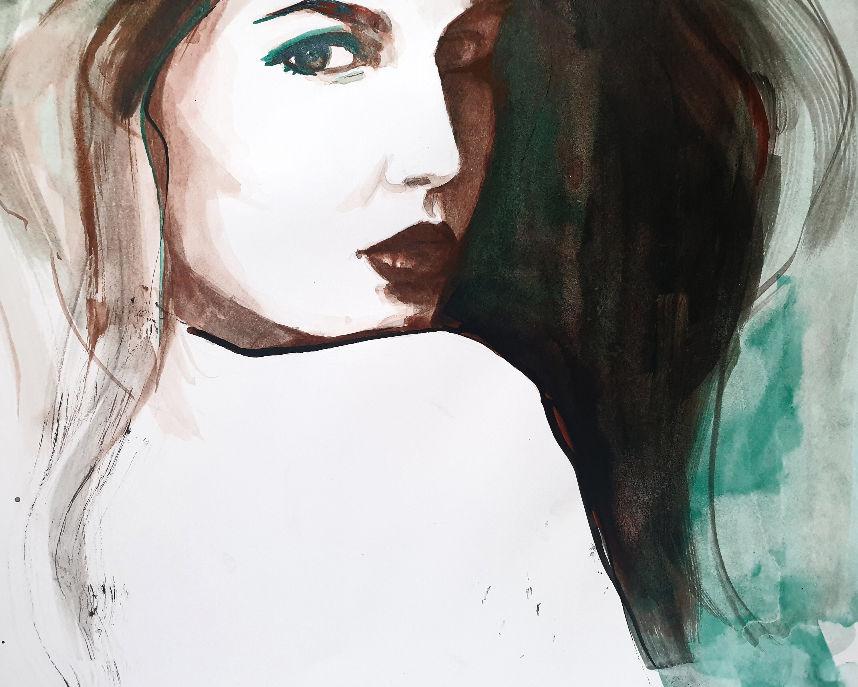 Original Watercolour Figure, Sepia Tone Aquarelle Portrait Paintings ...