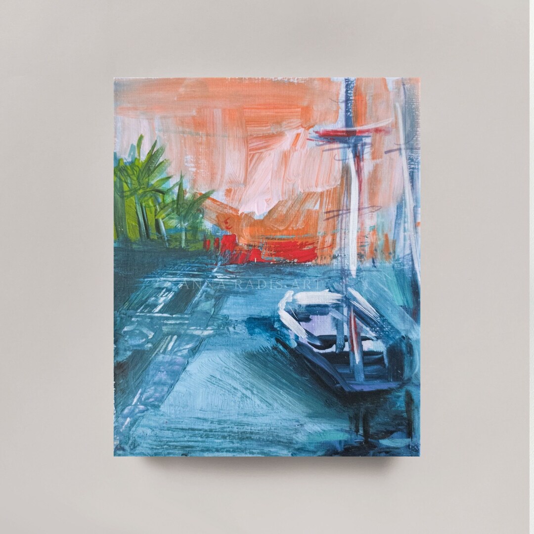 Original Miniature Painting Sailboat in Sea: Impressionism Art Mini ...