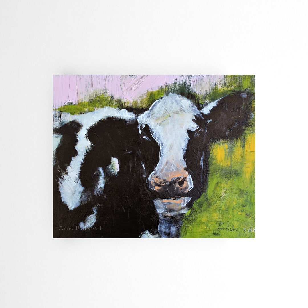 Cow Painting Original Artwork, Cow on Canvas, Colorful Cow, Small Cow ...