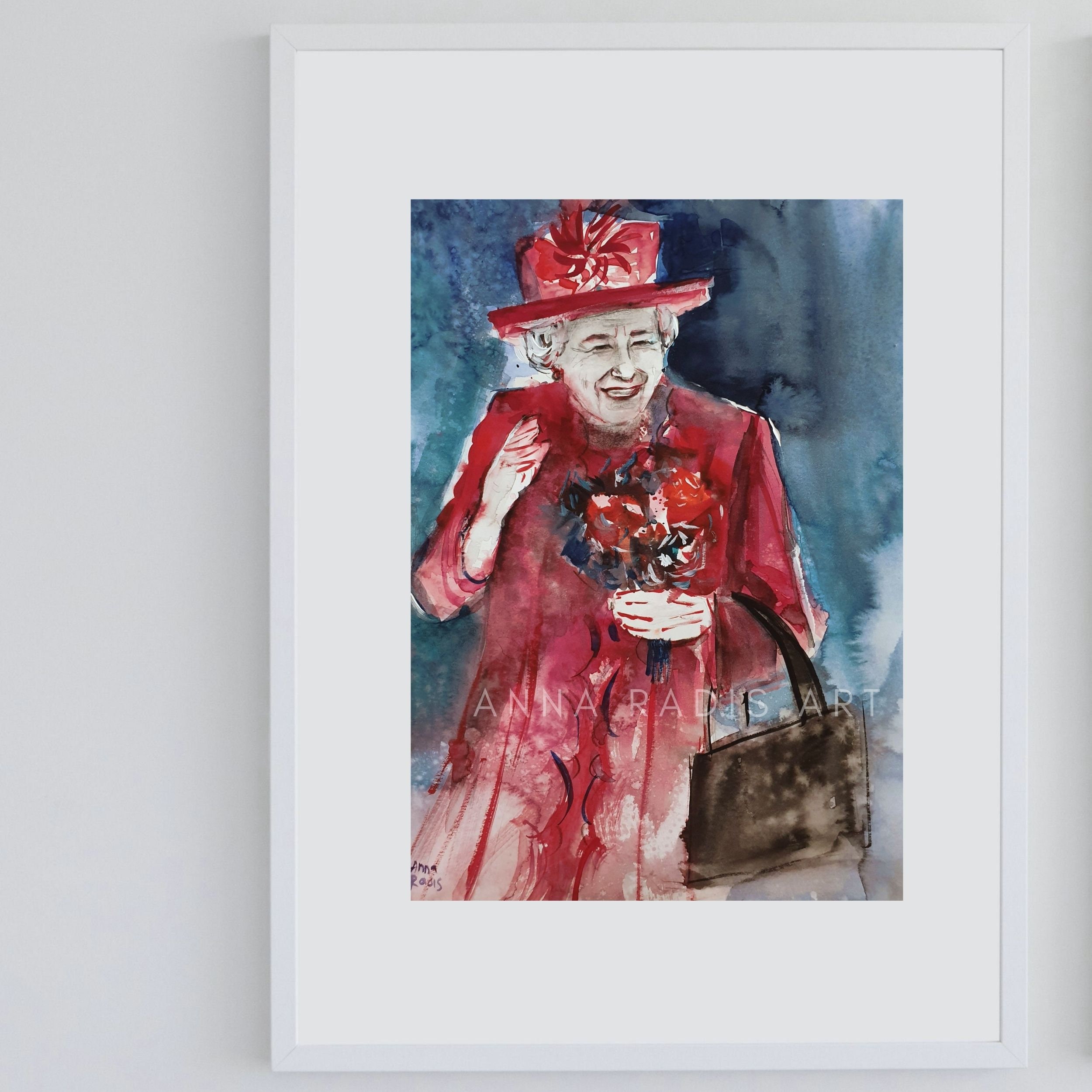 Queen Elizabeth Portrait Print, Watercolor Painting Her Royal Majesty ...
