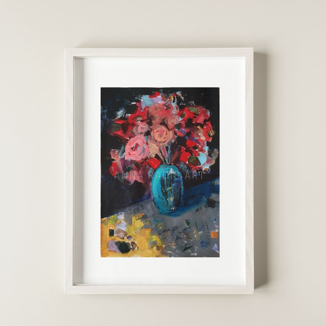 Red Roses Painting Original, Abstract Vase Painting, Pink Roses ...