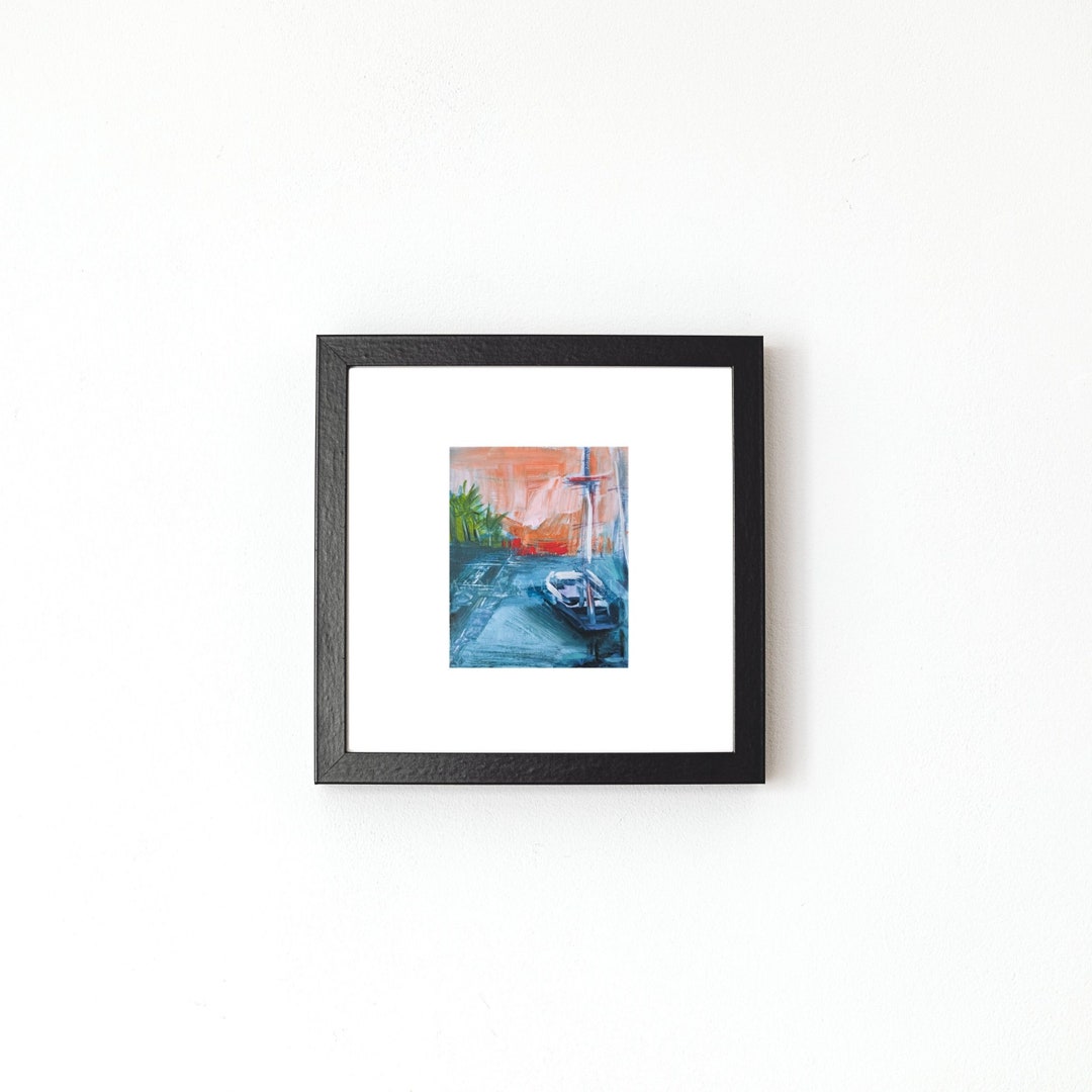 Mini Artwork Sunset Painting, Yacht Painting, Mini Painting Sailboat ...