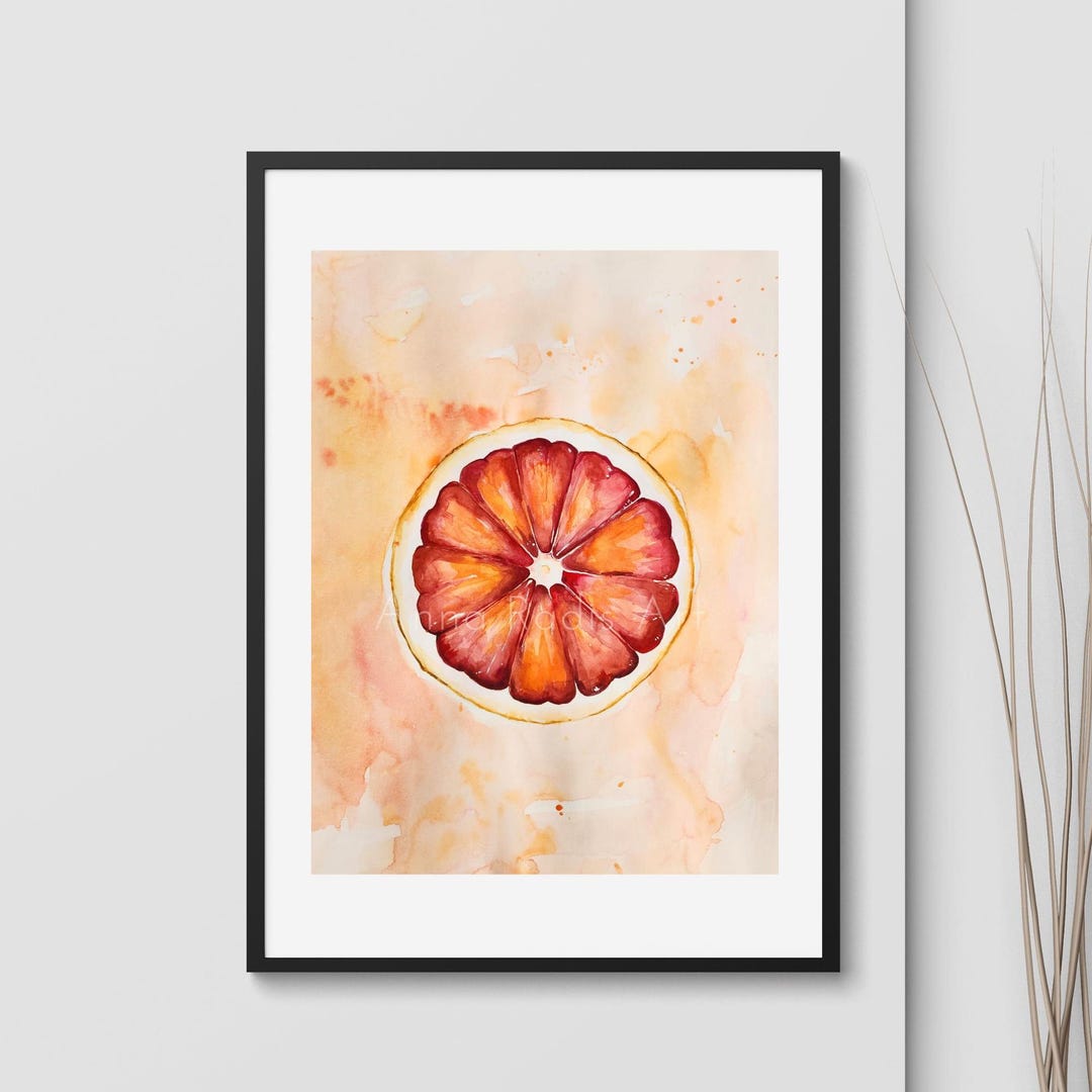 Red Grapefruit Art Original Watercolor Fruit Painting, Citrus Sliced ...