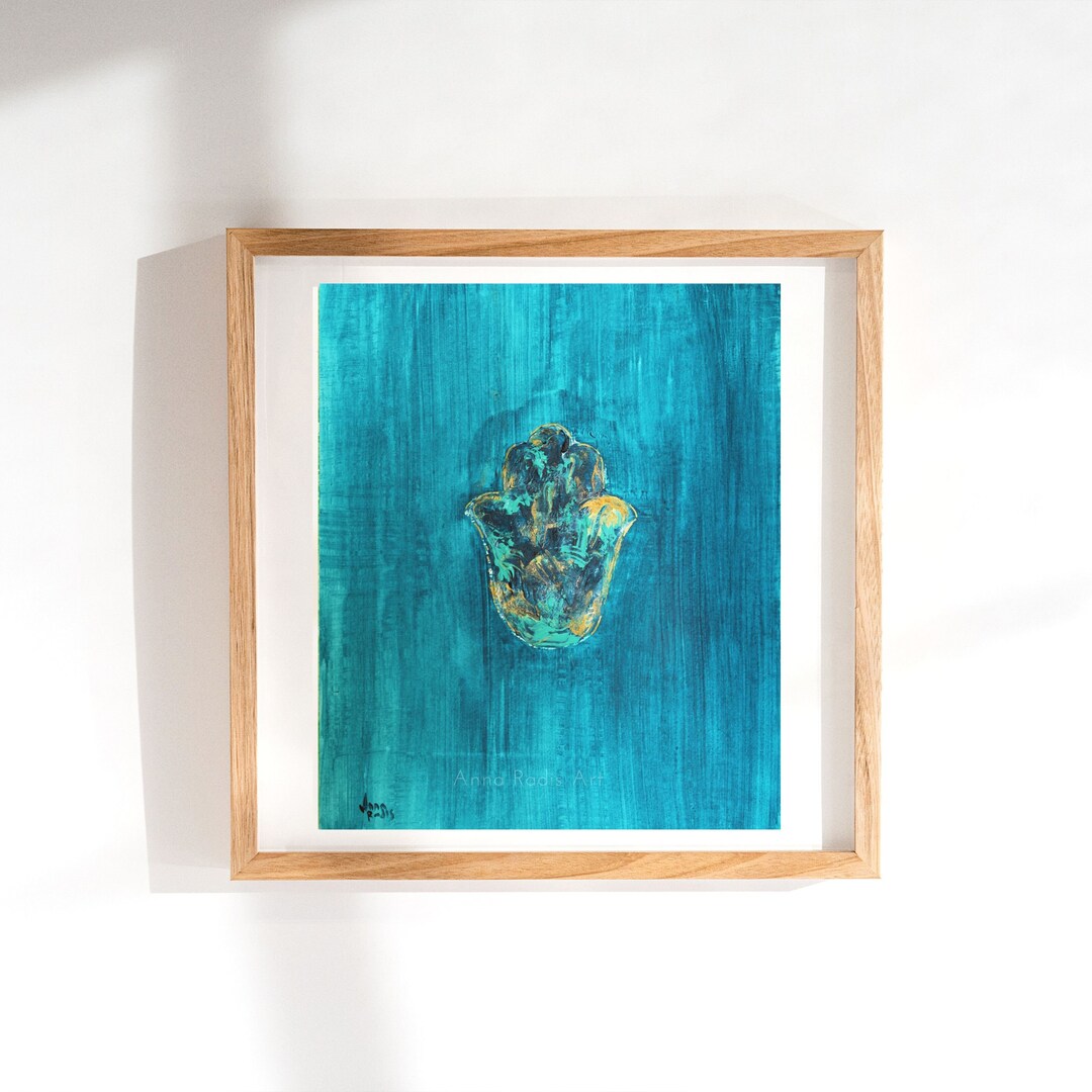 Turquoise Hamsa Hand Painting: Jewish Art Protection Spell - Etsy