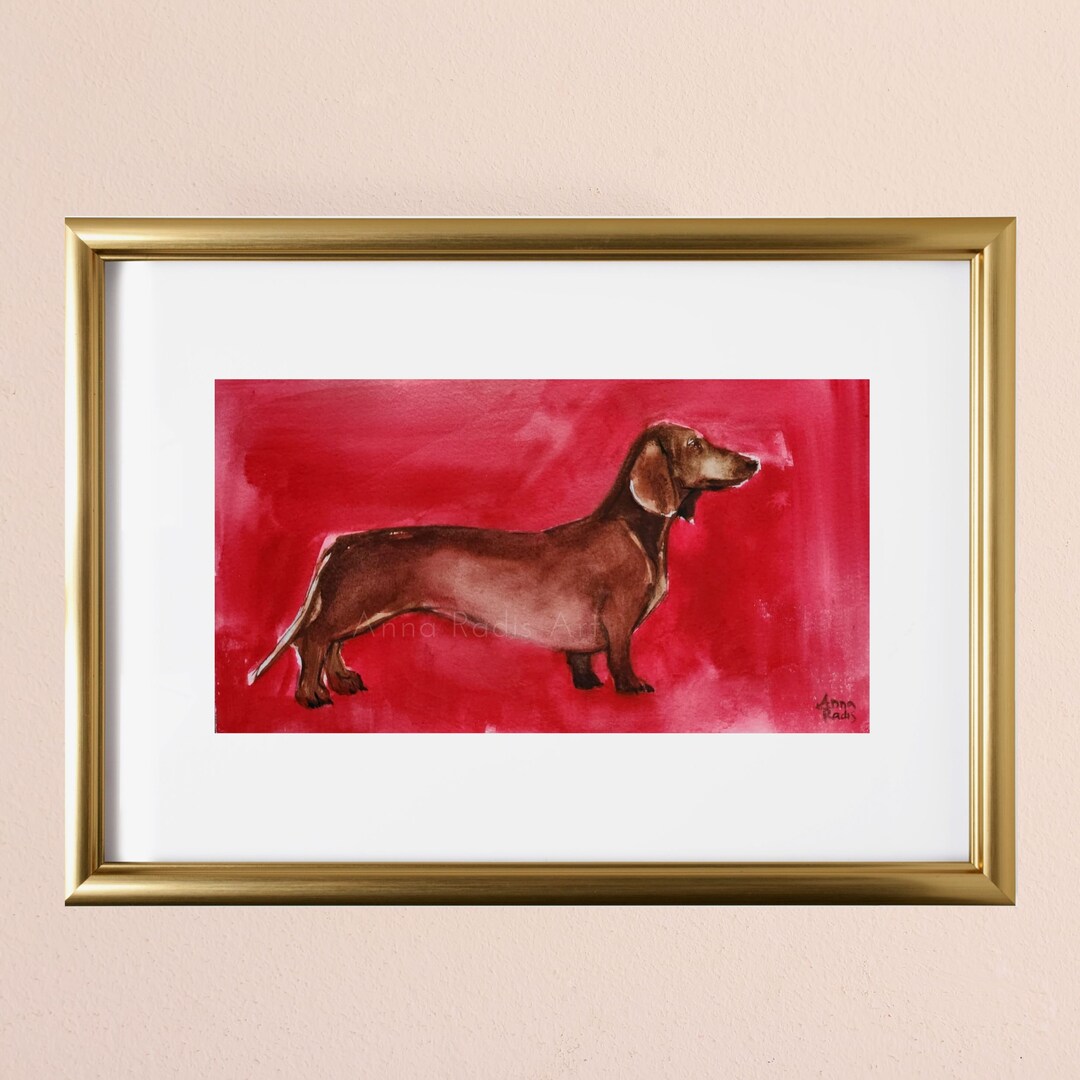 Dachshund Mini Watercolor Painting: Original Wiener Miniature Dog Art ...