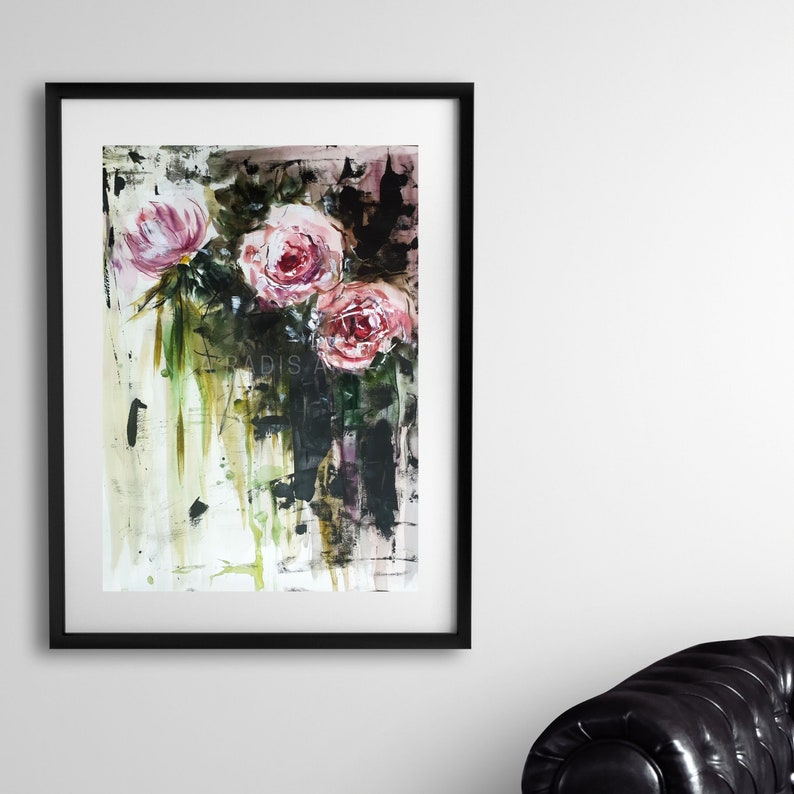 Roses Abstract Floral Painting, Original Abstract Acrylic Flowers ...