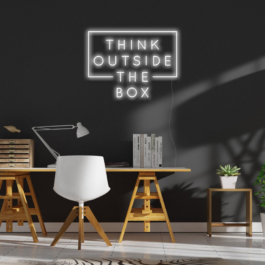 Think Outside the Box Neon Sign | Office Wall Art, Office Wall Decor ...
