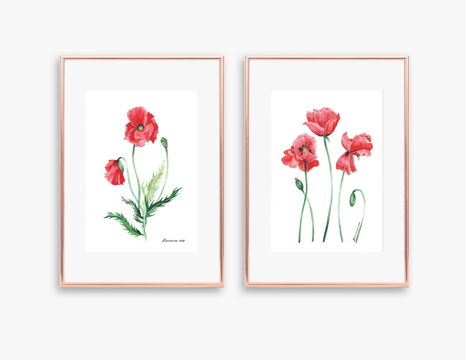 Poppy Print Wall Art Print Set of 2 Watercolor Flowers Red - Etsy