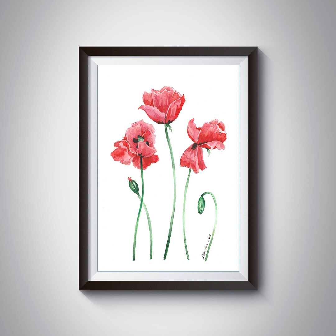 Red Poppies Print Watercolor Poppies Botanical Print Flowers Print ...