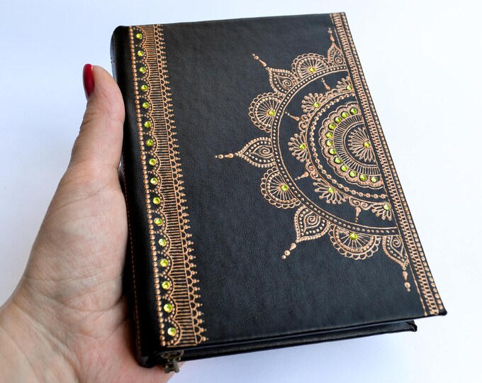 A6 Henna Art Lined Journal, Vegan Leather Planner, Personalized Diary ...