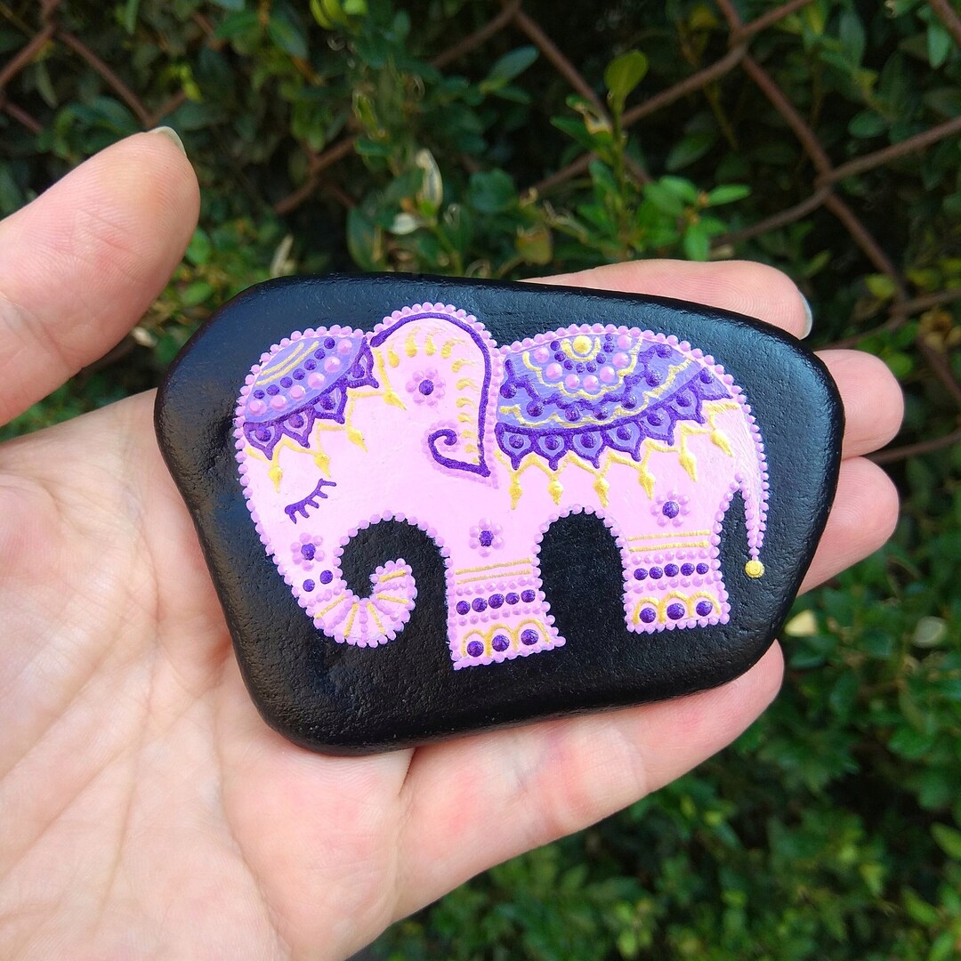 Pink Elephant Painted Rock, Natural Stone, Paint Pebble ,unique ...