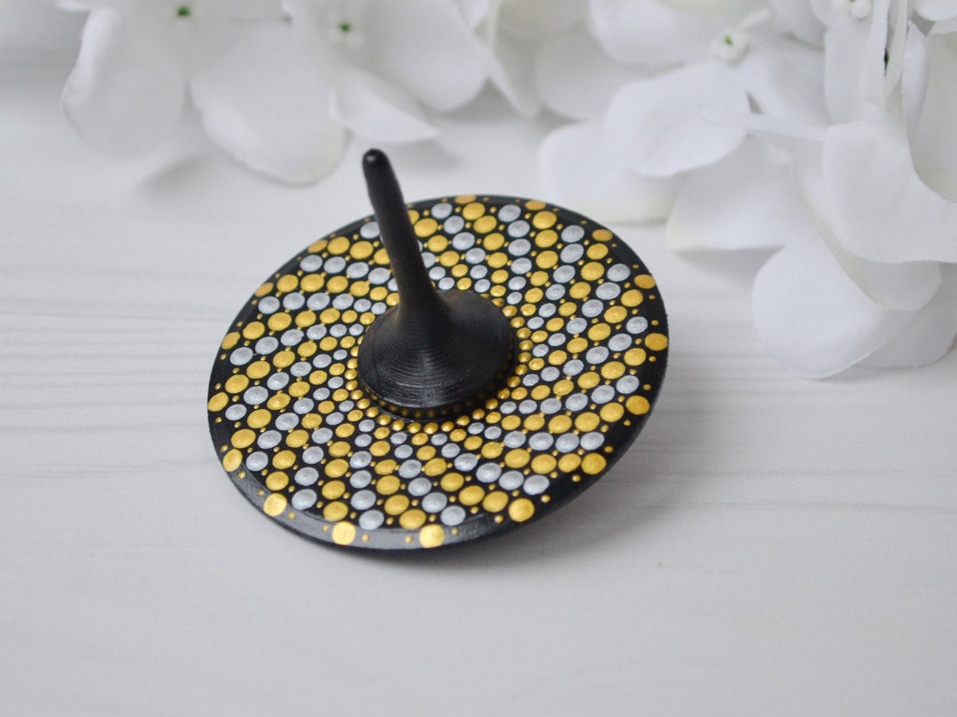 Wooden Spinning Top ,hand Painted Spin Tops, Meditation Toy, Gold ...