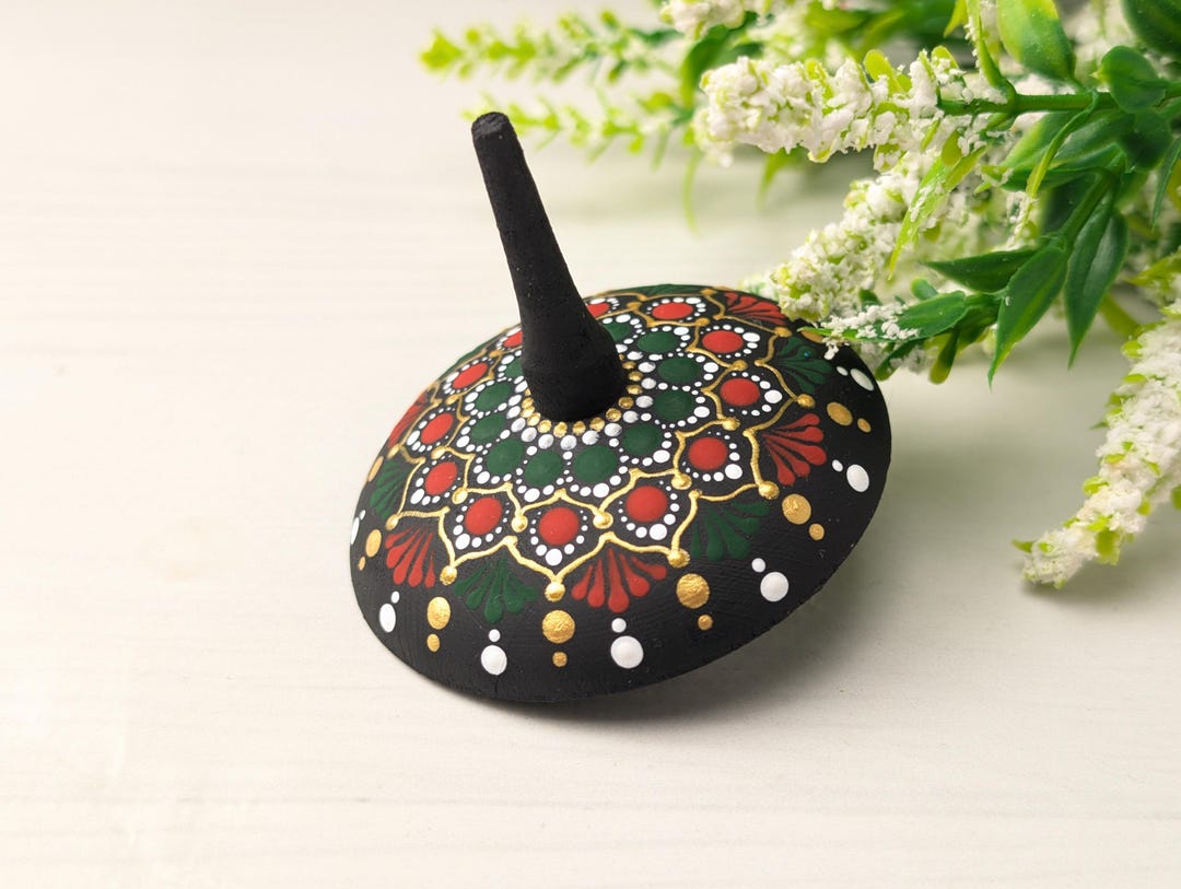 Wooden Spinning Top Dot Art Mandala, Kids Stress Toy, Zen Gift, Spin ...