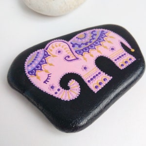 Pink Elephant Painted Rock, Natural Stone, Paint Pebble ,unique ...