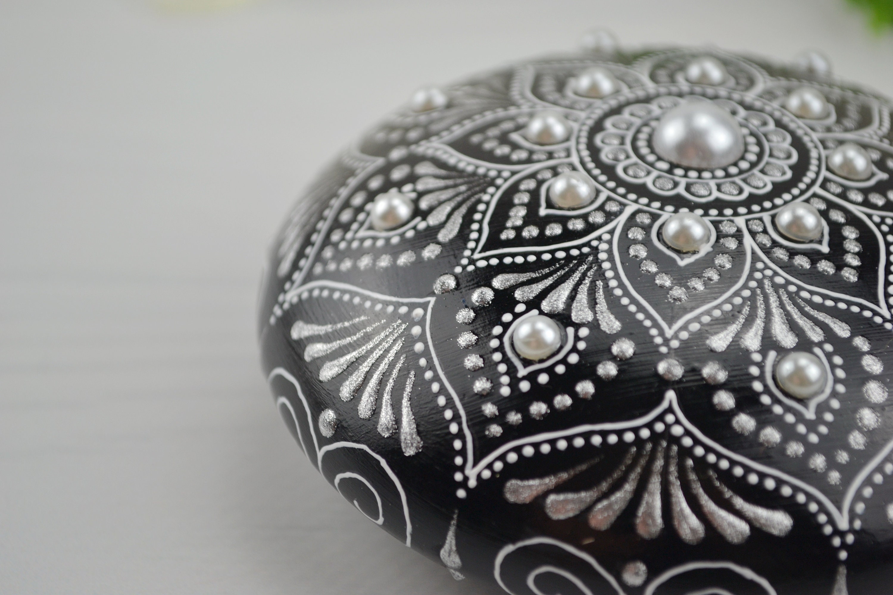 White black mandala painted stone Painted large pebble | Etsy