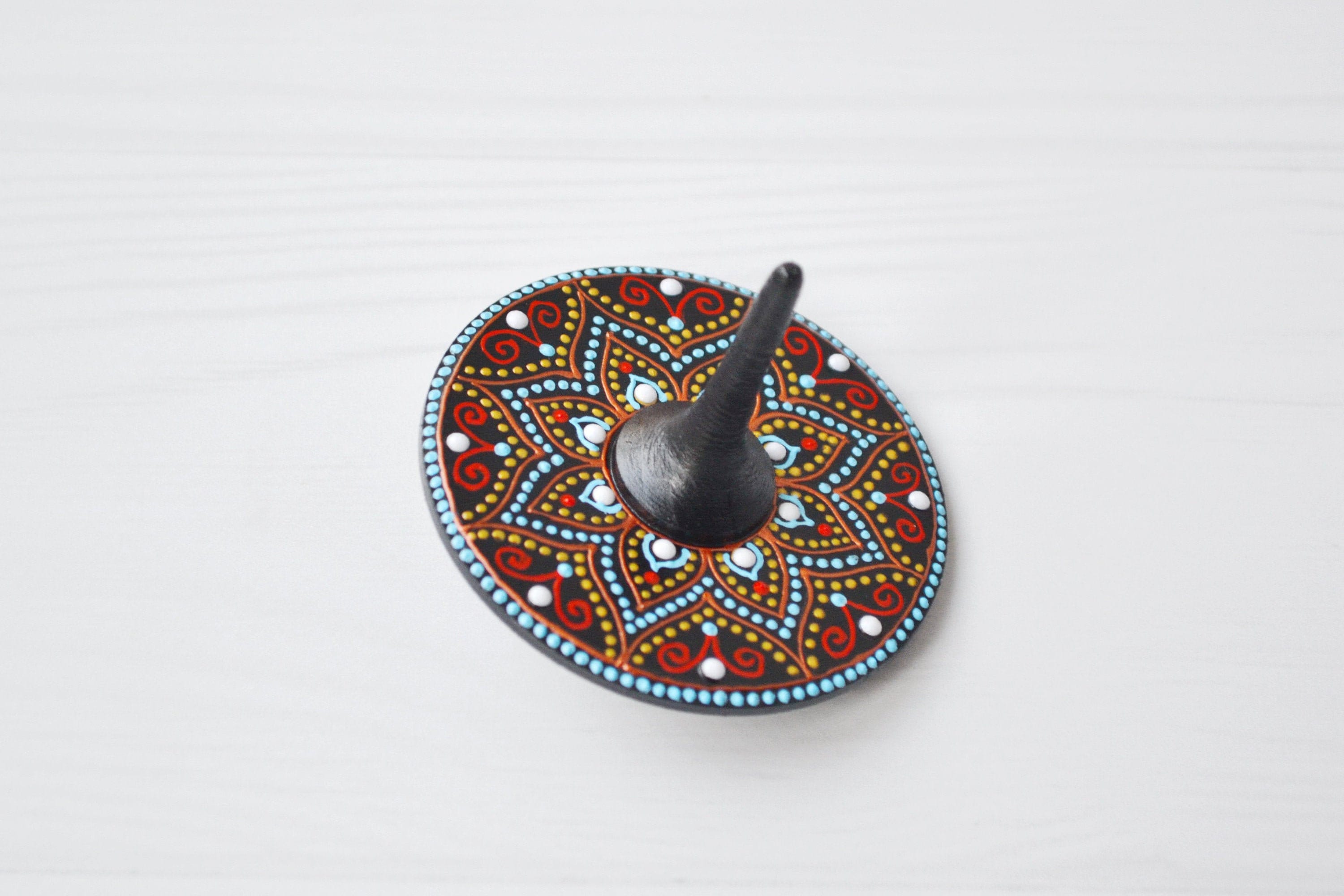 Wooden spinning top for women with meditation hand painted | Etsy