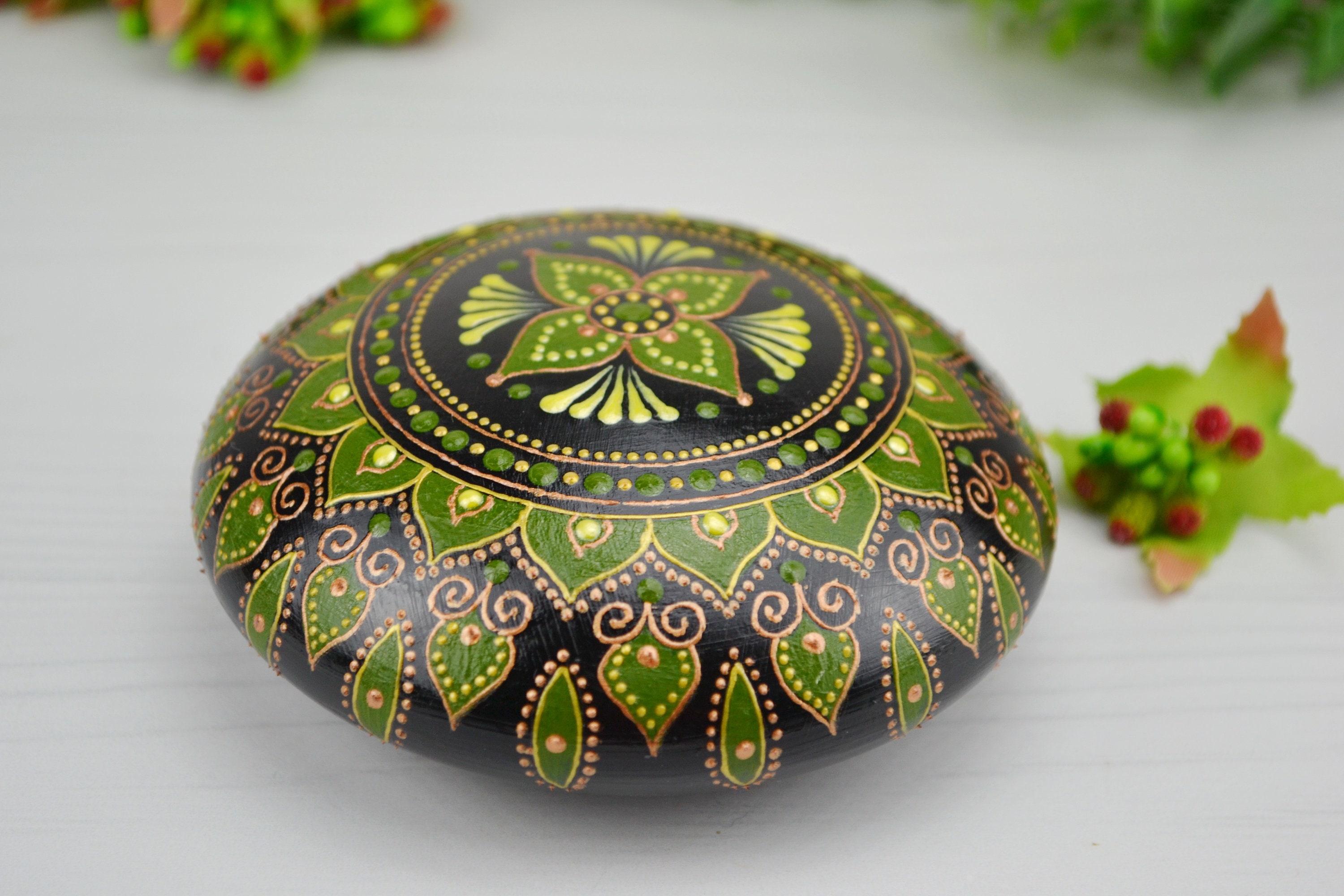 Olive Green Mandala Rock Hand Painted Stone Rock Painting | Etsy