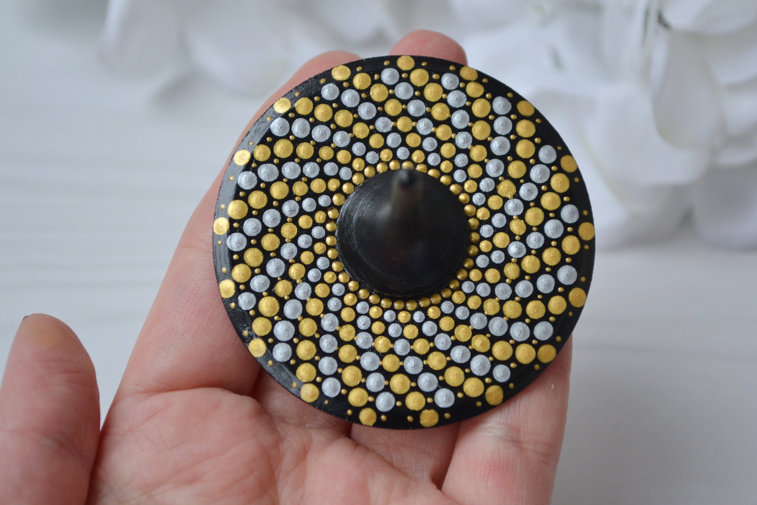 Wooden Spinning Top hand Painted Spin Tops Meditation Toy - Etsy