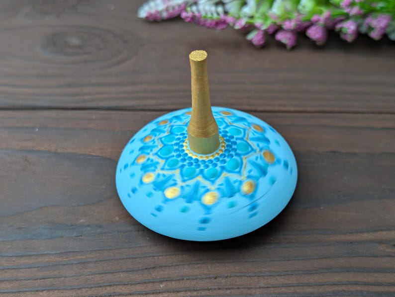 Blue Wooden Spinning Top Mandala, Kids Stress Toy, Zen Gift, Spin Top ...