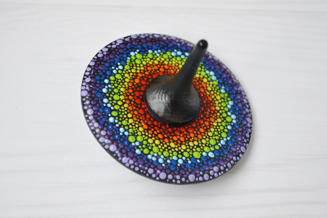 Wooden Spinning Top Hand Painted Spinning Tops Rainbow Art Spin Tops ...