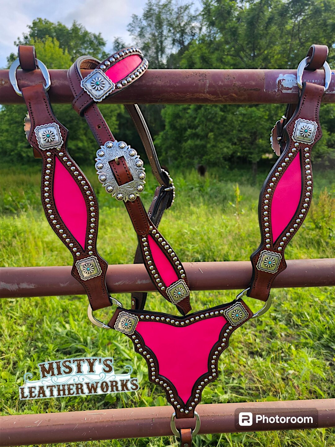 Hot Pink Tack Set, Headstall and Breastcollar, Handmade Real Leather ...