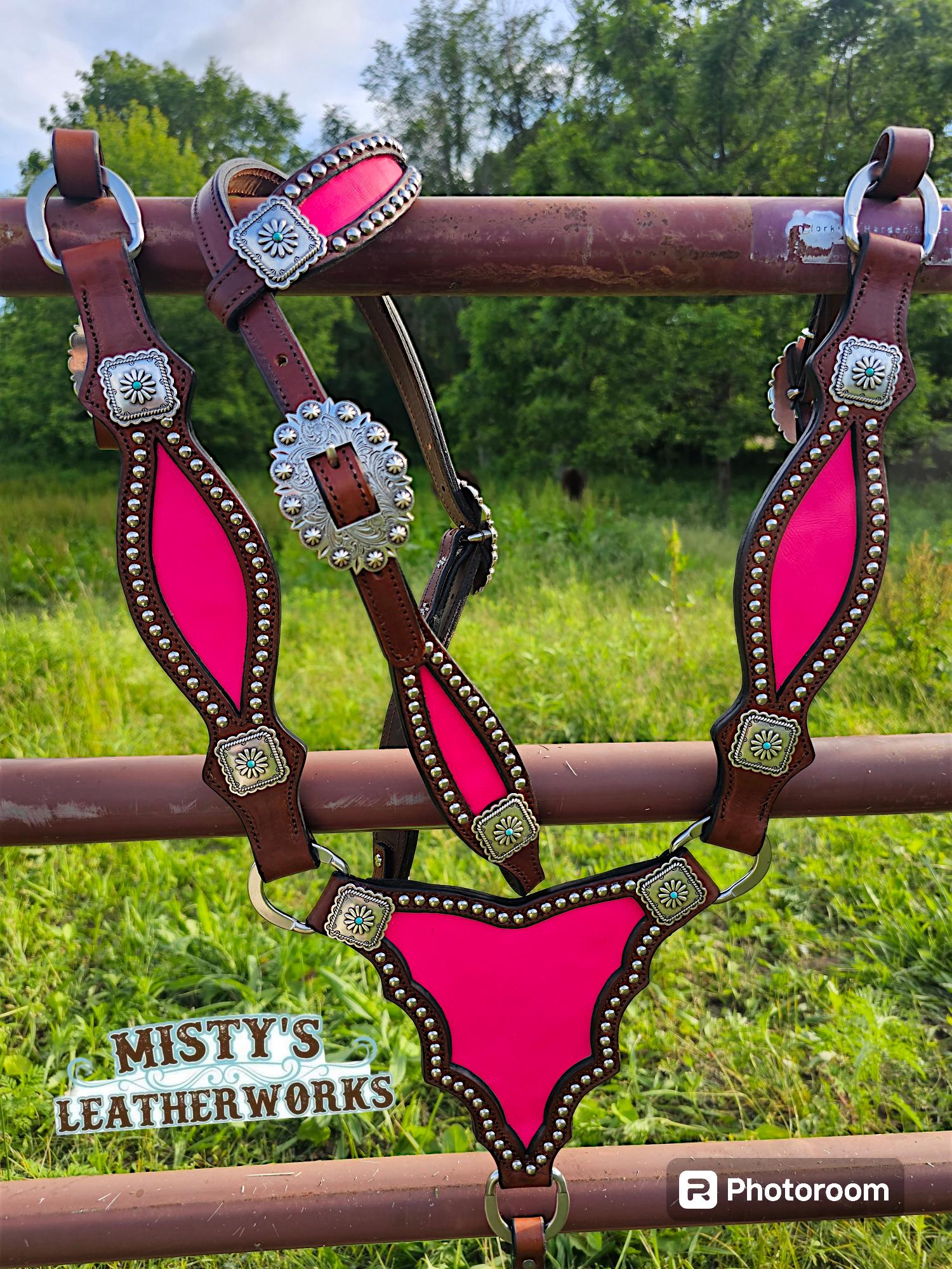 Hot Pink Tack Set, Headstall and Breastcollar, Handmade Real Leather ...