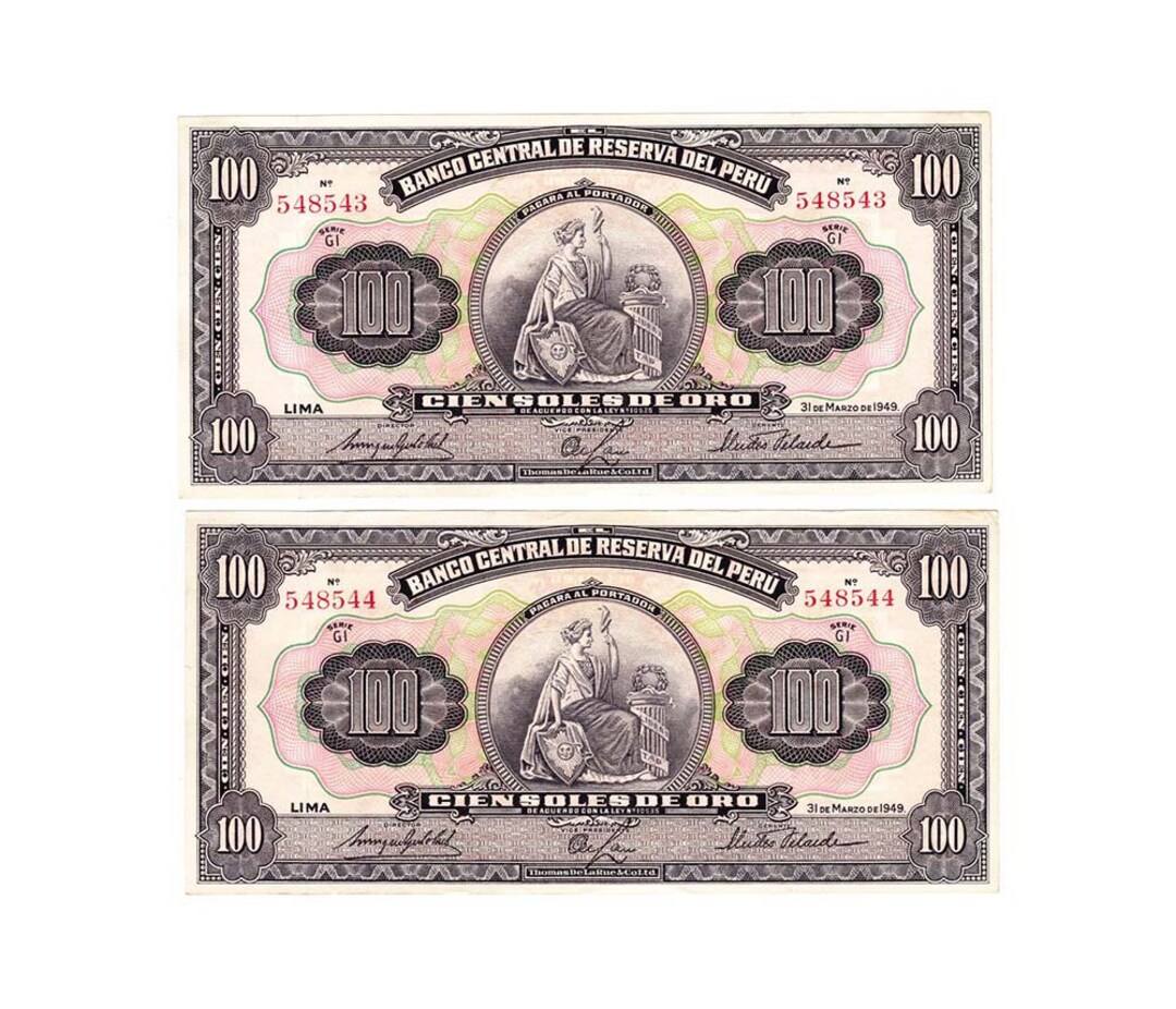 Peru Banknote Sequential Serial Numbers, First Year of Series 1949 ...