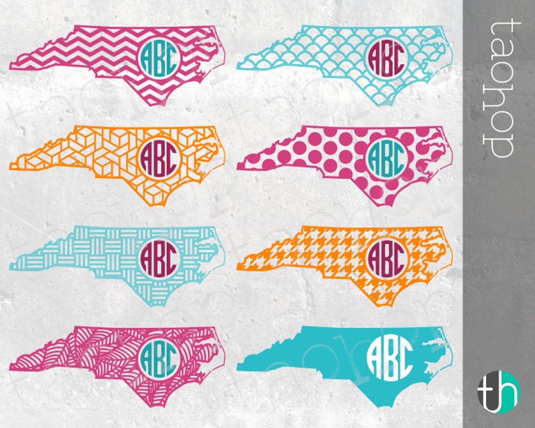 North Carolina Monogram Frame SVG, PNG, 8 Patterns, Monogram Lettering ...