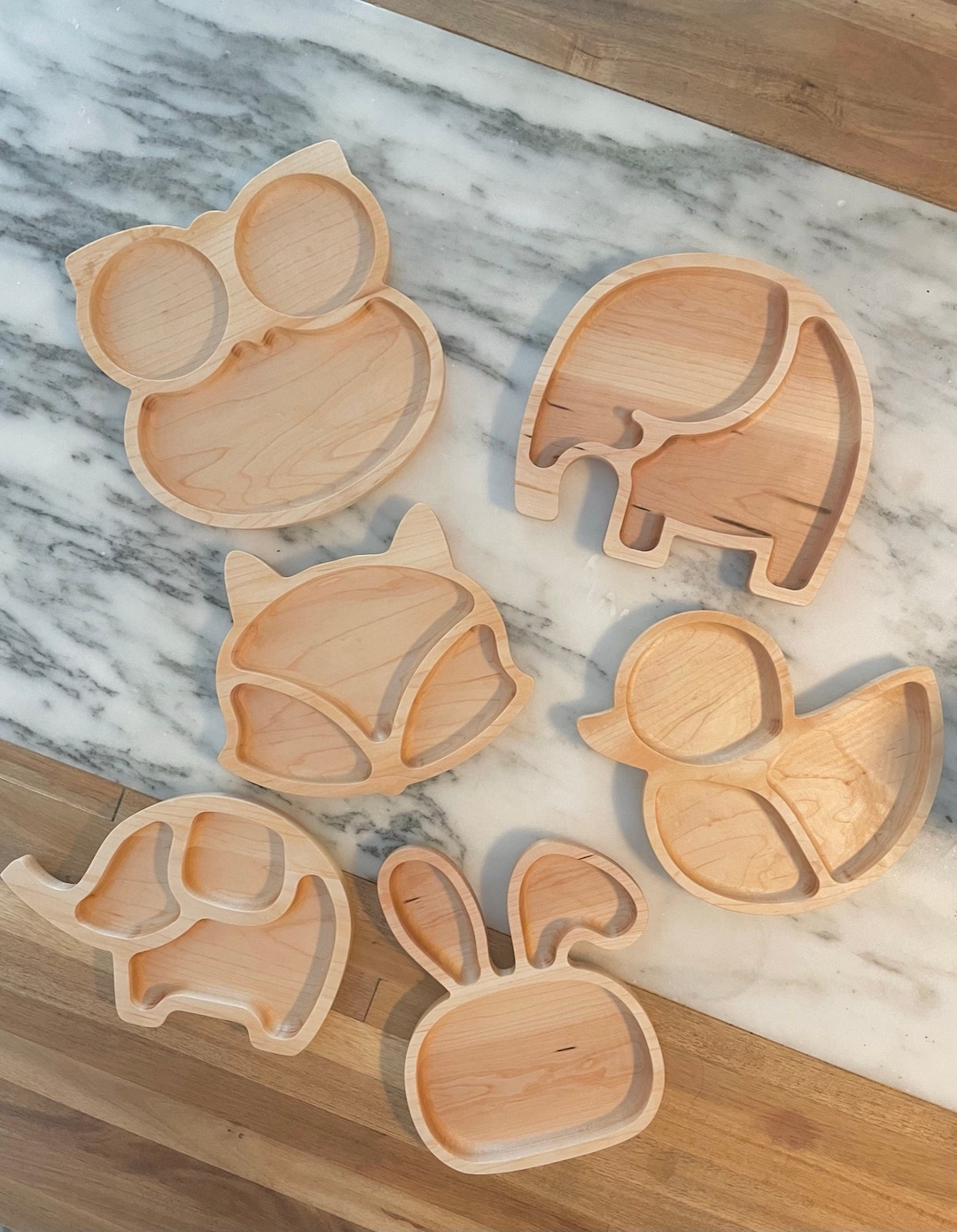 Wooden Toddler Animal Plates Wood Kid Animal Plates Bunny Duck Elephant Fox Owl Etsy