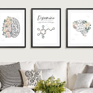 Floral Serotonin & Dopamine Molecule Set of 4 Printable Posters Digital ...