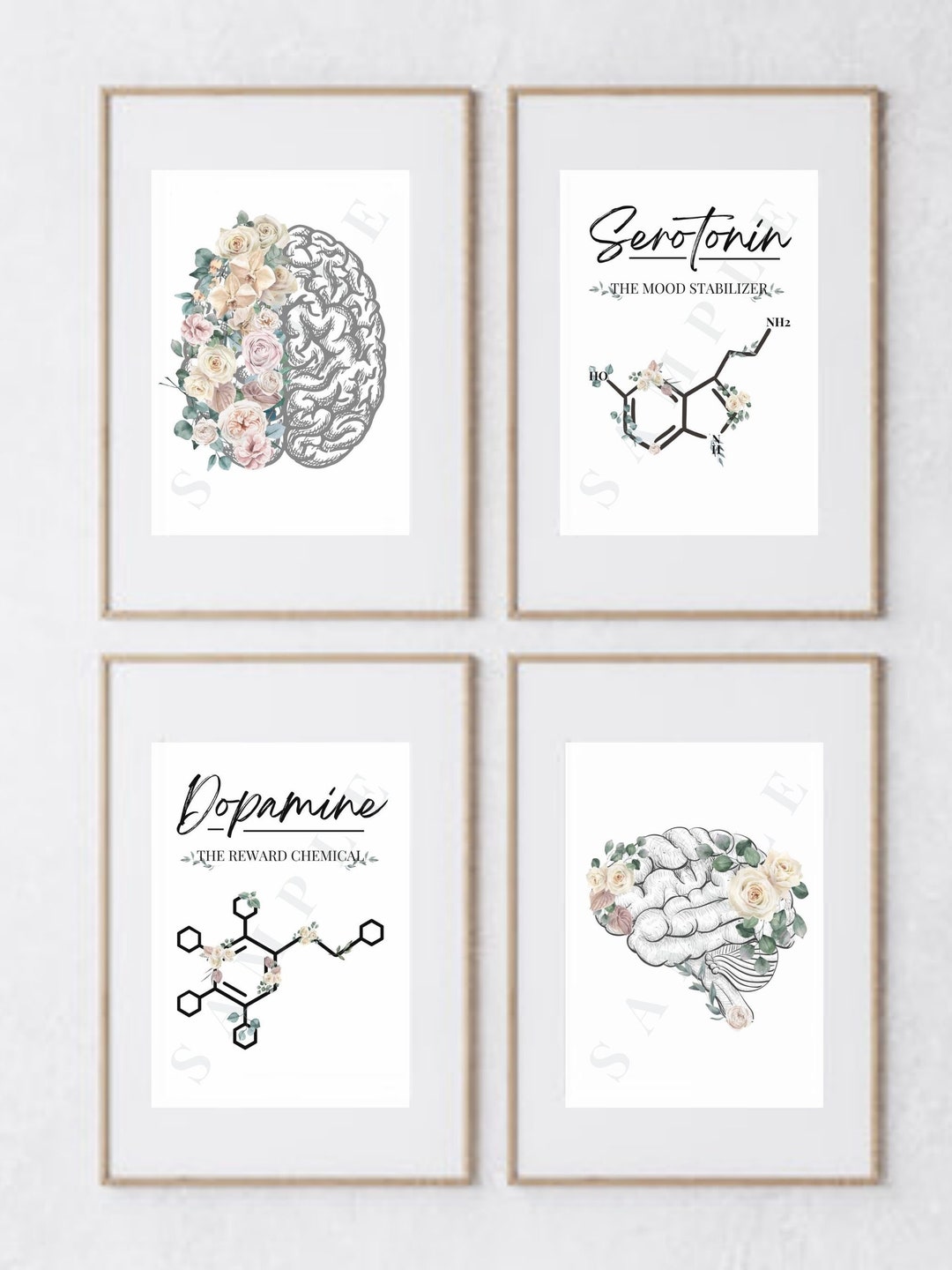 Floral Serotonin & Dopamine Molecule Set of 4 Printable Posters Digital ...