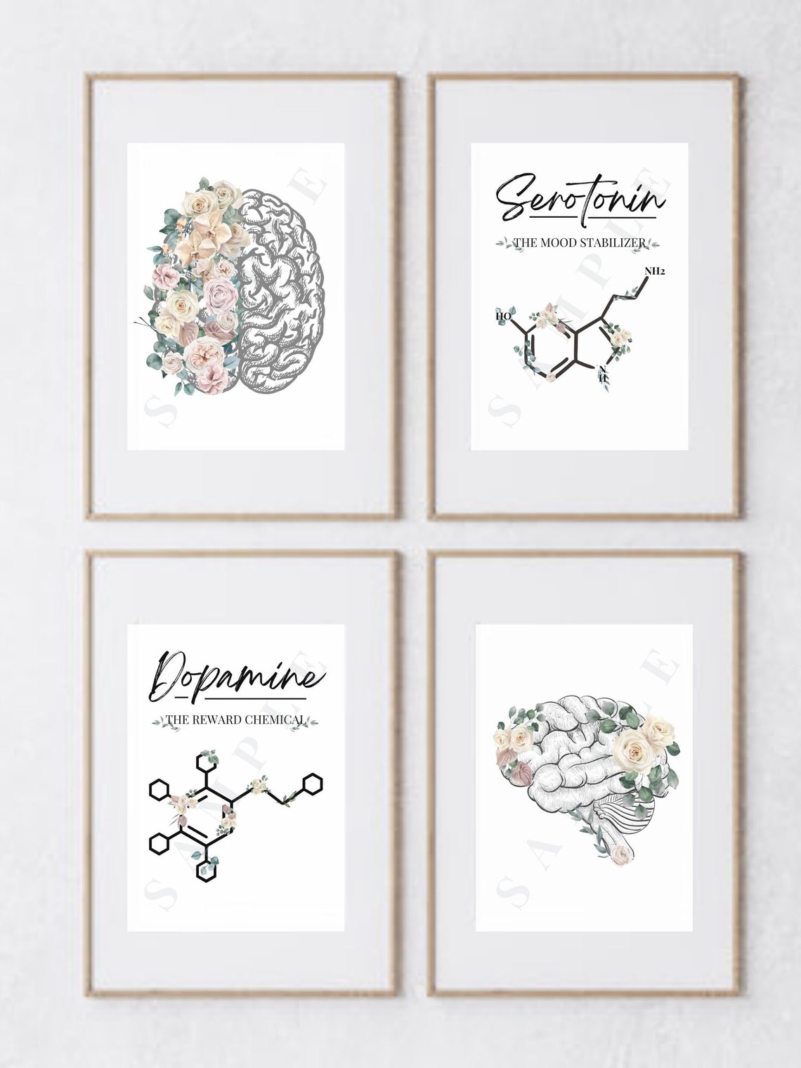 Floral Serotonin & Dopamine Molecule Set of 4 Printable - Etsy