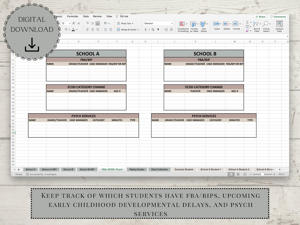 School Psychologist Caseload Spreadsheet MULTIPLE SCHOOLS Editable ...